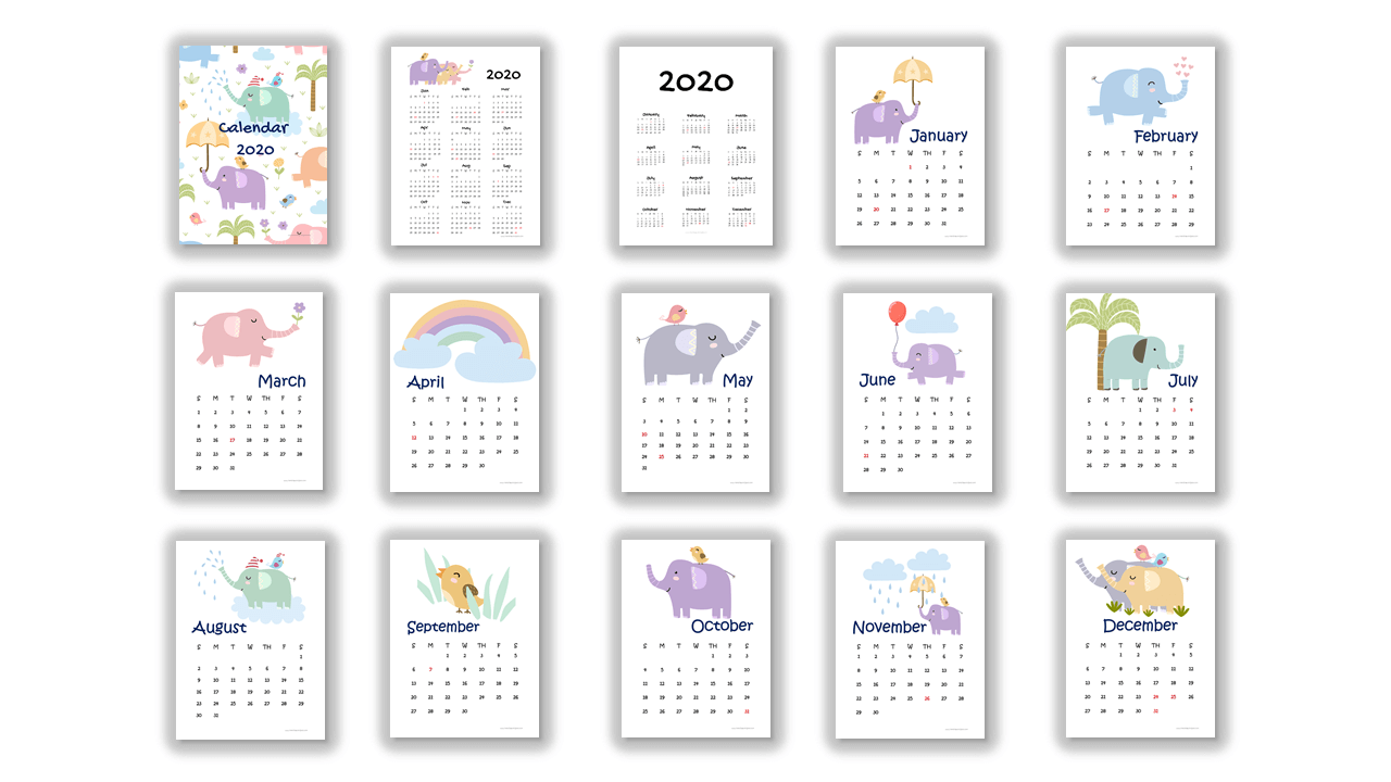 Free Cute Printable Calendar 2020 (A 30 Day Series)